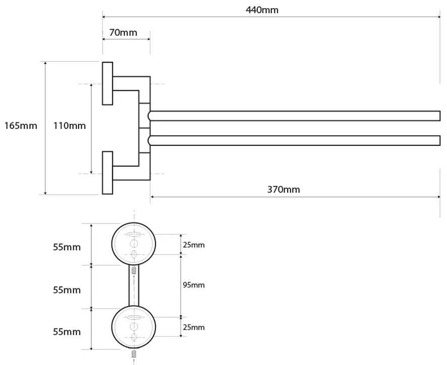 Sapho X-STEEL dvojitý držák ručníků otočný 370mm, nerez mat - XS405