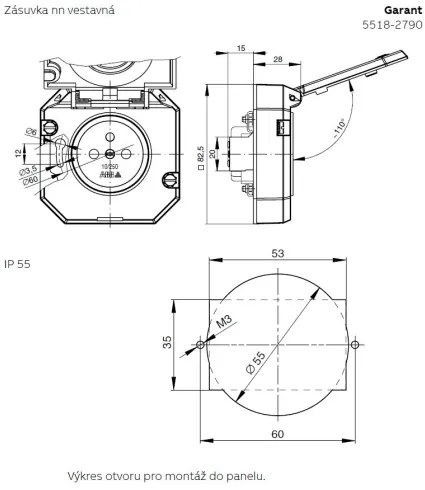 ABB Garant zásuvka vestavná IP55 šedá 5518-2790 s víčkem
