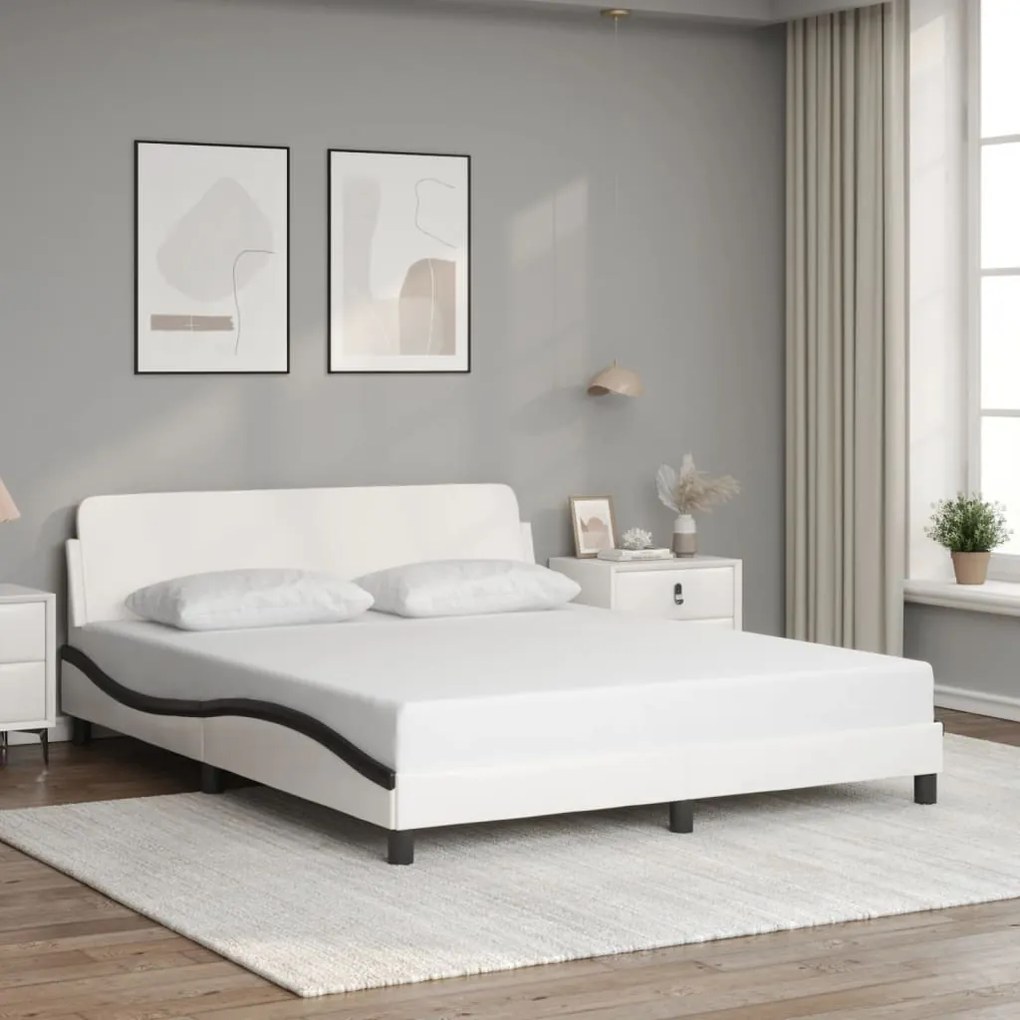 Rám Postele S Čelem Bílý A Černý 160 X 200 Cm Umělá Kůže