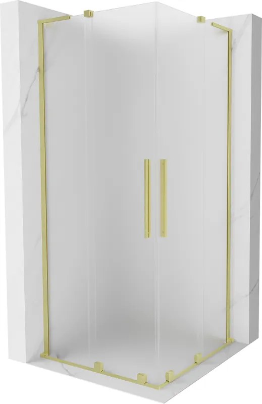 Mexen Velar L Duo, sprchový kout s posuvnými dveřmi 100 x 100 cm, 8mm sklo námraza, zlatá matná, 871-100-100-02-33-55