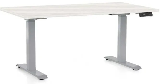 Výškově nastavitelný stůl OfficeTech D, 120 x 80 cm, šedá podnož, bílý jasan