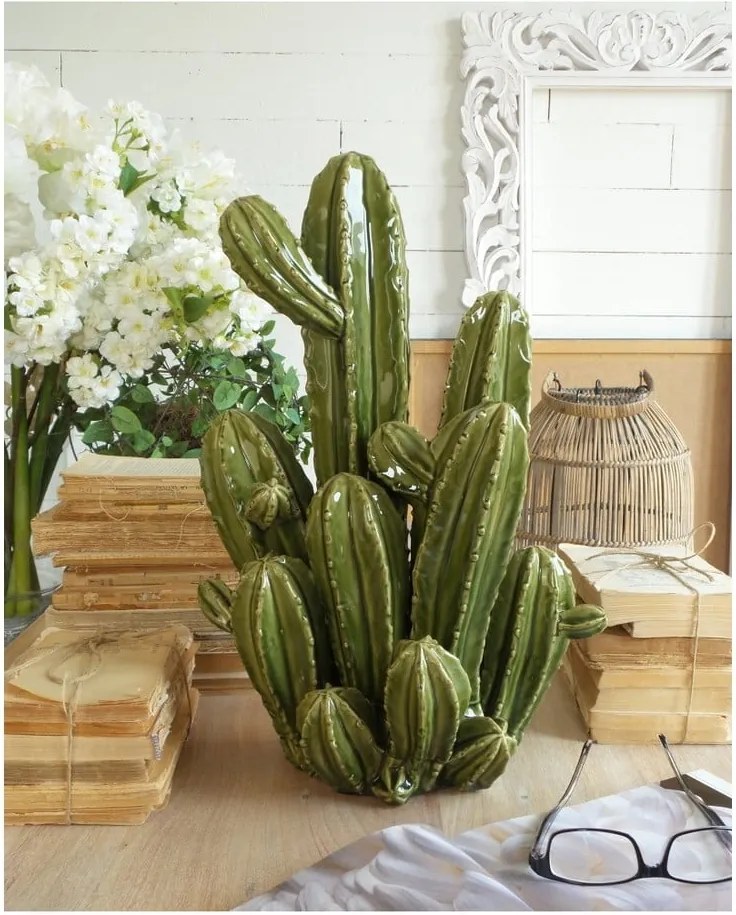 Zelená keramická dekorace Orchidea Milano Cactus, výška 48 cm