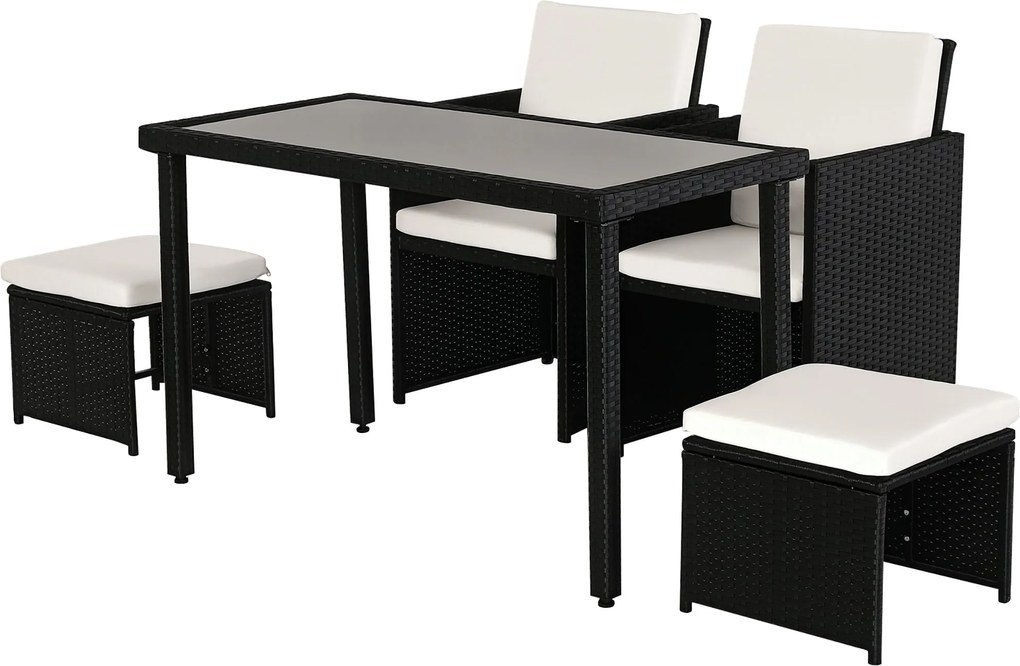 Outsunny Poly Rattan Jídelní Sada Zahradní Nábytek 11 ks s Polstry Černá | Aosom