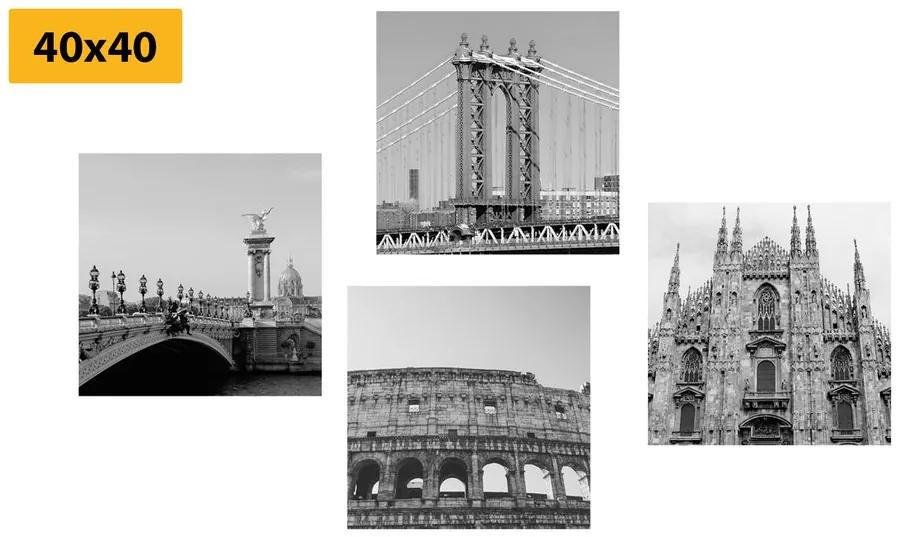 Set obrazů města v černobílém provedení Varianta: 4x 40x40