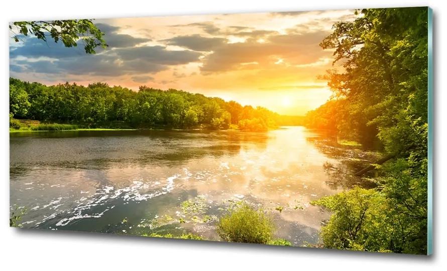 Wallmuralia Foto obraz skleněný horizontální Soumrak nad řekou 100x50