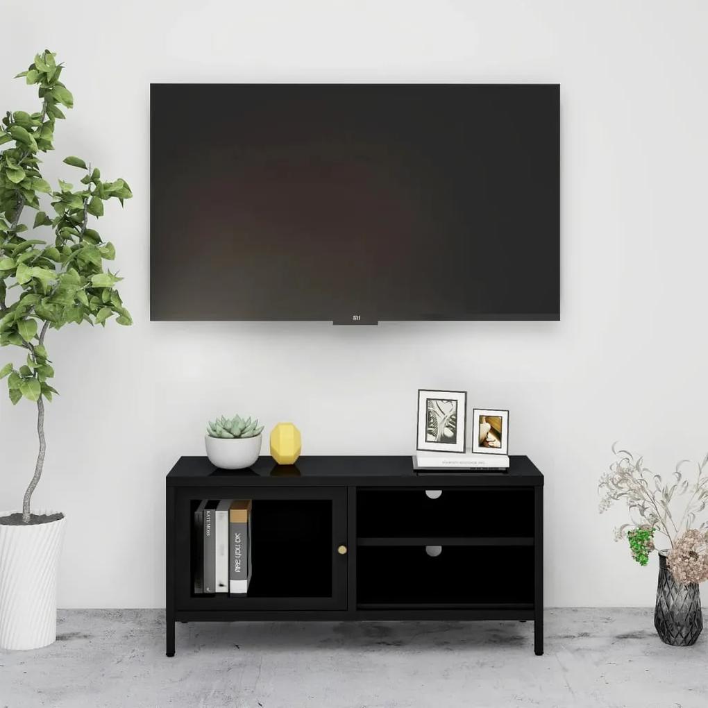 TV stolek černý 90 x 30 x 44 cm ocel a sklo - Default Title