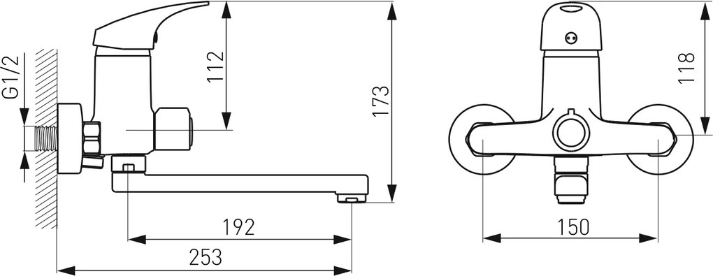 Novaservis Paneláková nástěnná vanová baterie 150 mm ONE chrom BFO3A