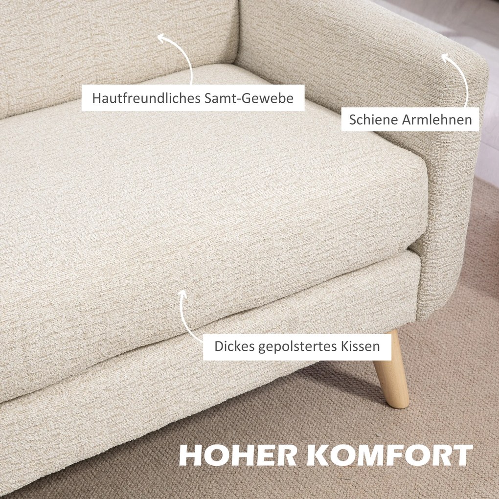Kuchyňská pohovka HOMCOM 2místná béžová 134Š x 71D x 82V cm se silnými sedáky a opěradly, pružinové jádro, dřevěné nohy a protiskluzové nožky, sameto…