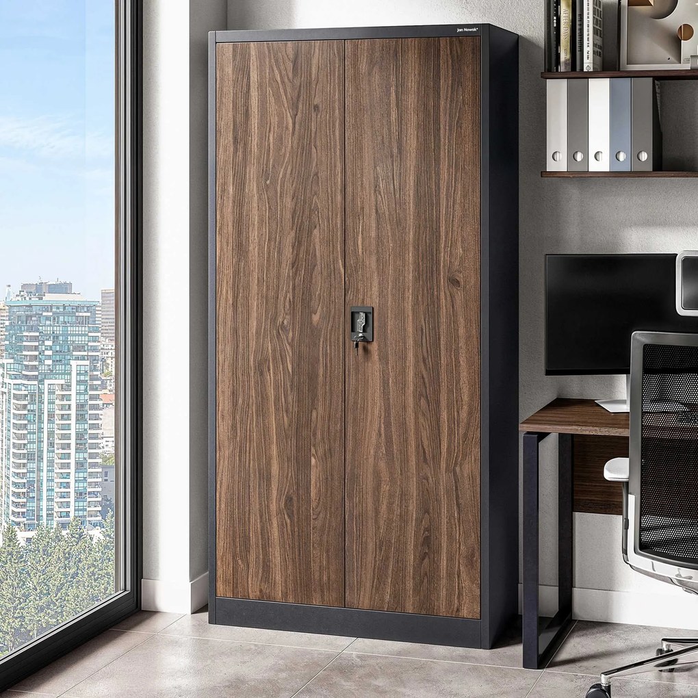 Kancelářská skříň na dokumenty se 4 policemi, antracit/ořech, 900x1850x400 mm: JAN Eco Design