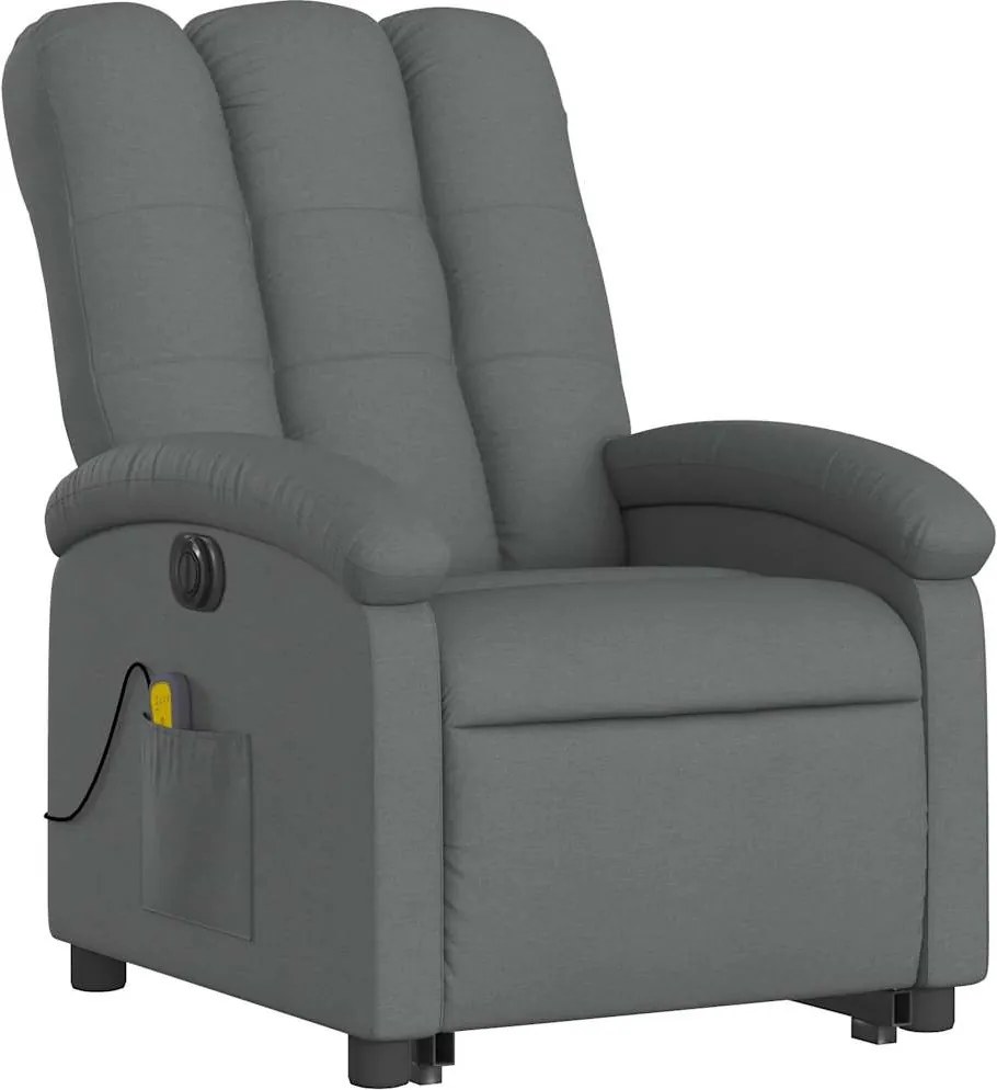 Elektrické zvedací masážní polohovací křeslo tmavě šedé textil 3204129