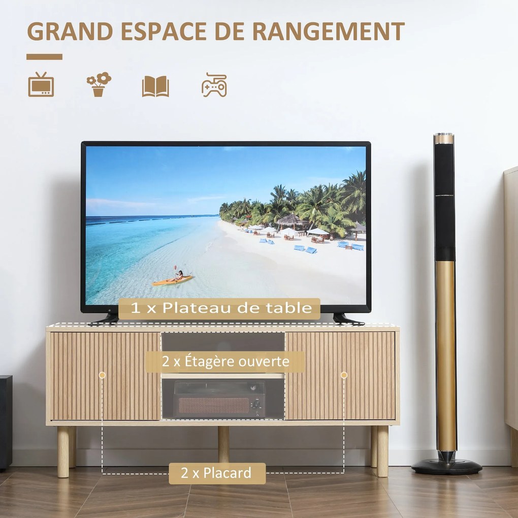 HOMCOM Televizní stolík pro TV do 50 palců s 2 posuvnými dveřmi a 2 policemi s řešením kabeláže - 115 x 40 x 49 cm