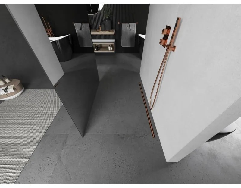 Mexen Kioto, sprchová zástěna Walk-In 100 x 200 cm, 8mm sklo vzor zrcadlo, měděný matný profil, 800-100-002-65-50