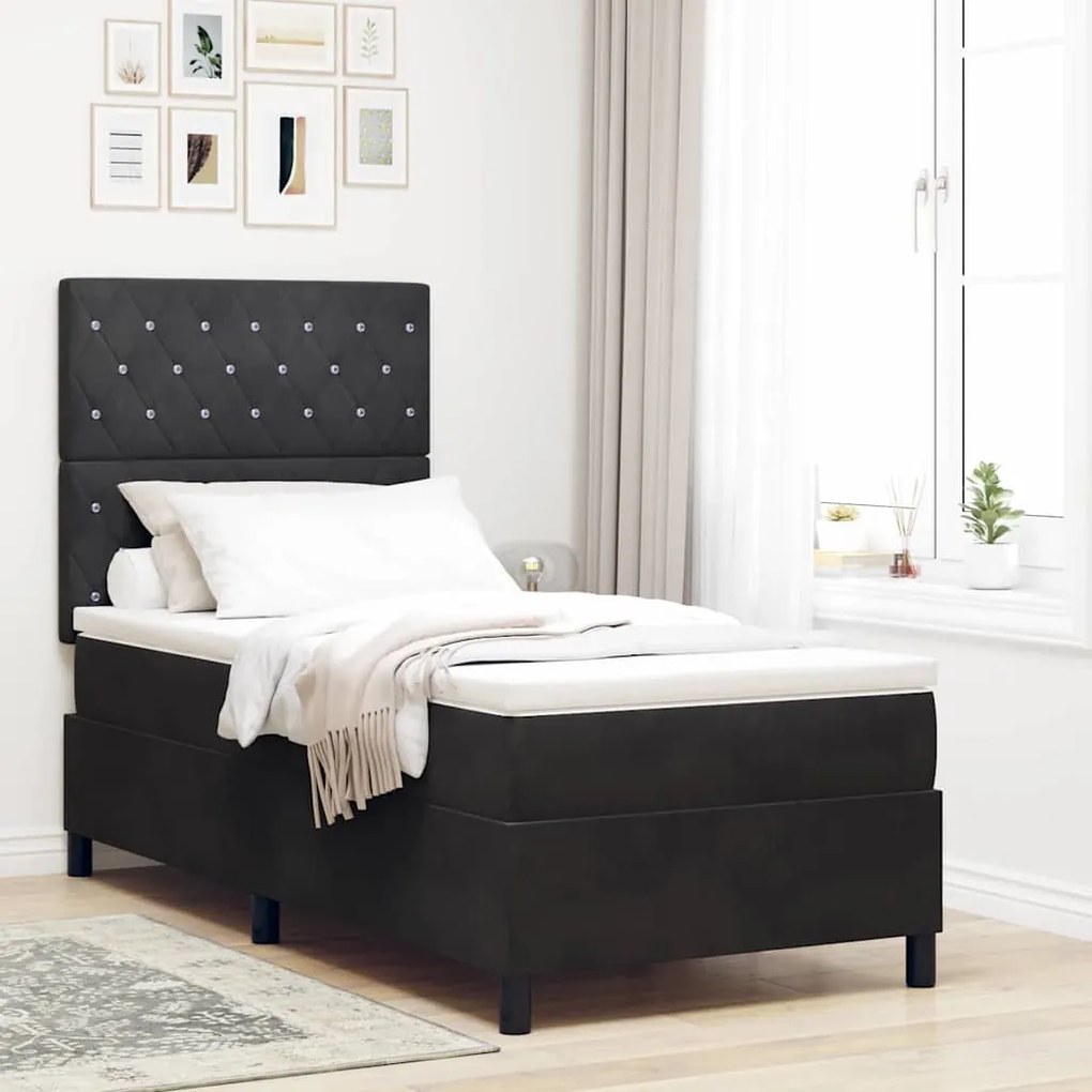 Postel s boxspringem s matrací s čelo Černý 90 x 190 cm samet 3339736