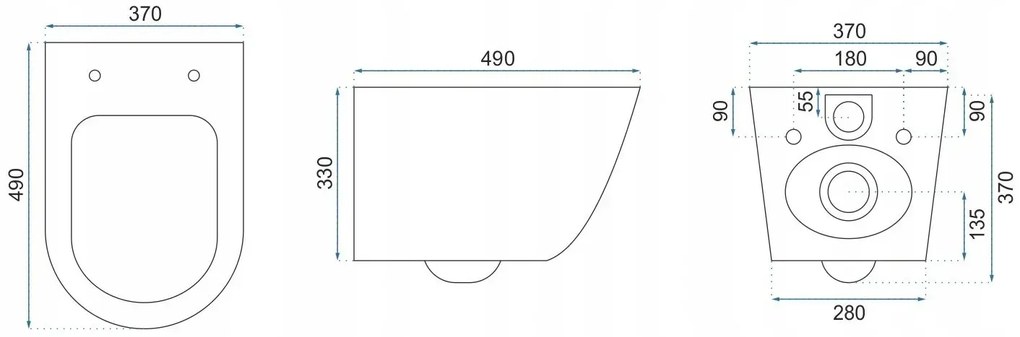 Rea Carlo Mini, rimless závěsná mísa 49x37 cm se sedátkem s pomalým zavíráním, černá-zlatý okraj, REA-C8800