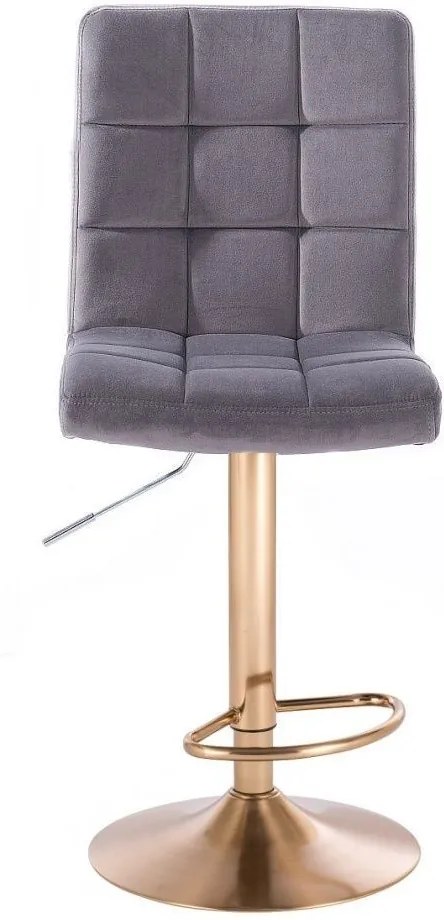 LuxuryForm DESIGN Barová židle TOLEDO VELUR na zlaté kulaté podstavě - tmavě šedá