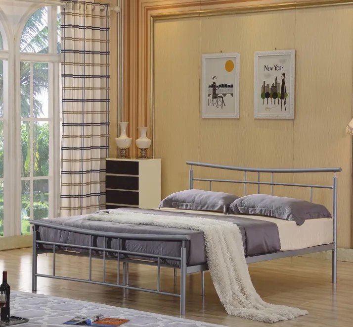 postel, dvojlůžko Tempo Kondela Dorado, 160x200 cm, s lamelovým roštem, kov stříbrný