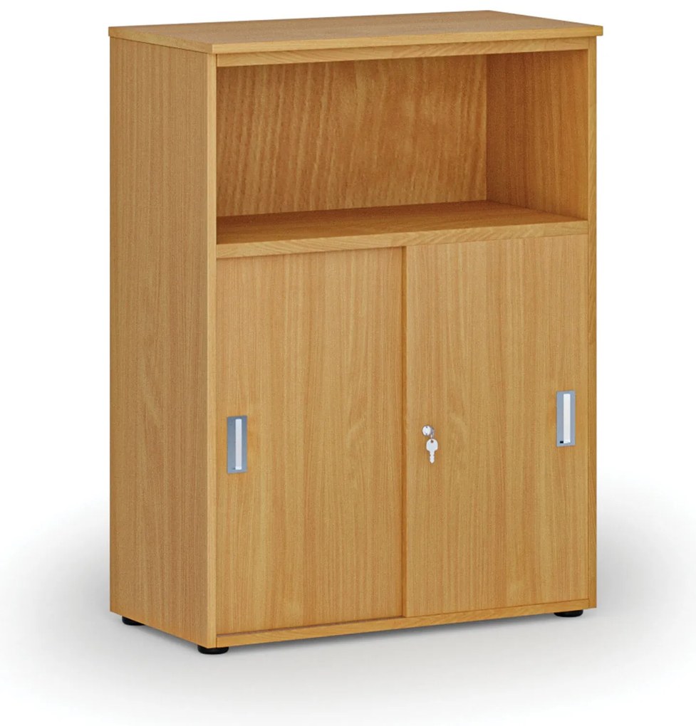 Kombinovaná kancelářská skříň se zásuvnými dveřmi PRIMO WOOD, 800 x 420 x 1087 mm, buk