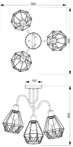 Přisazený lustr BERGEN 3xE27/60W/230V černá/zlatá