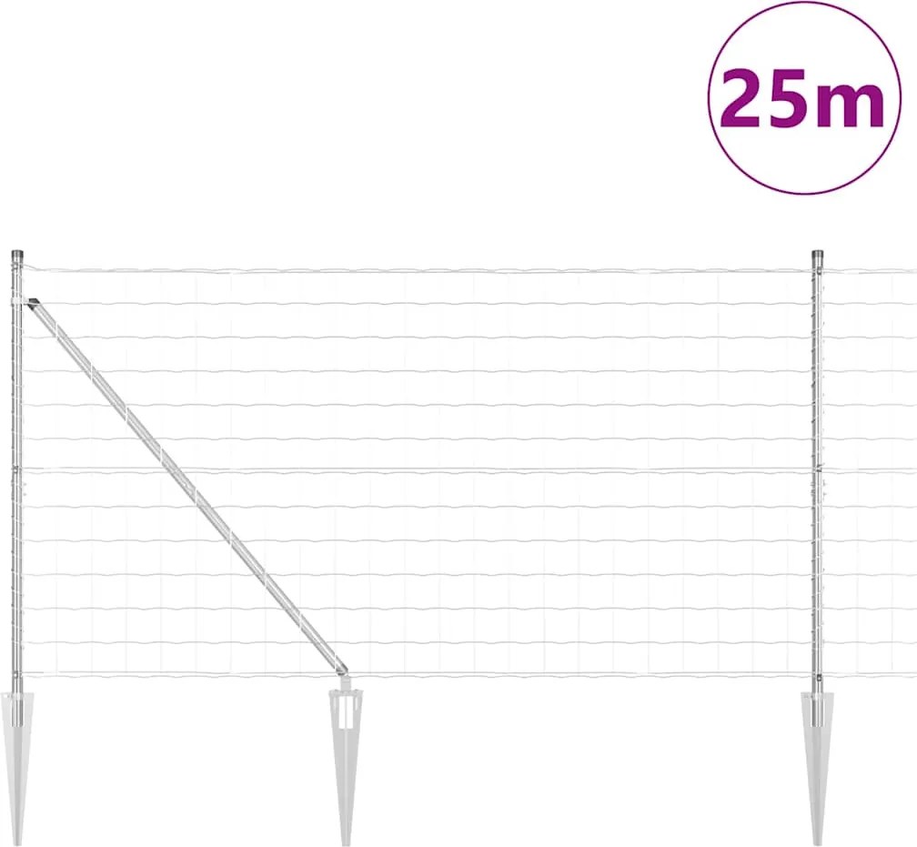 Evropský plot se hroty 25 x 1,2 m Pozinkovaná ocel Stříbrná 3350777