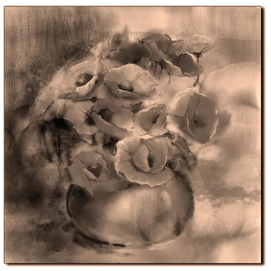Obraz na plátně - Akvarel, kytice máků, reprodukce- čtverec 3270FA (50x50 cm)