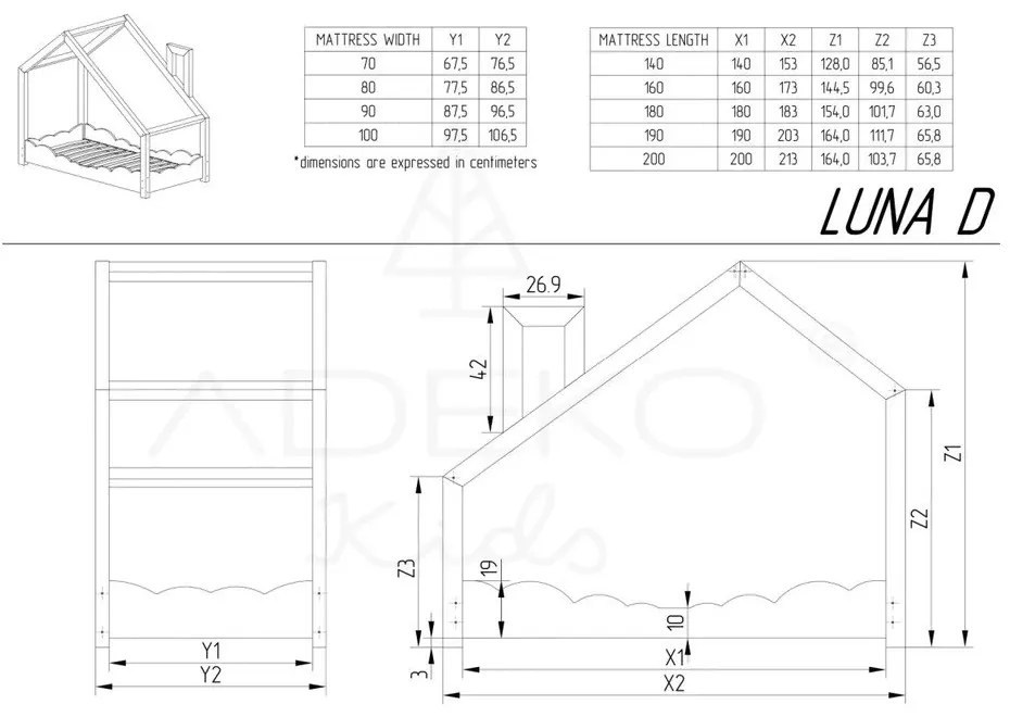 Domečková postel z borovicového dřeva Adeko Luna Drom, 90 x 200 cm