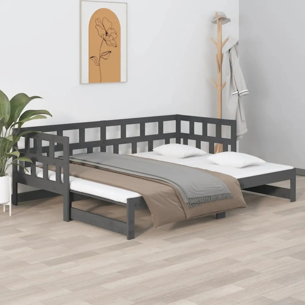 820234 vidaXL Výsuvná postel šedá masivní borovice 2x (90 x 190) cm