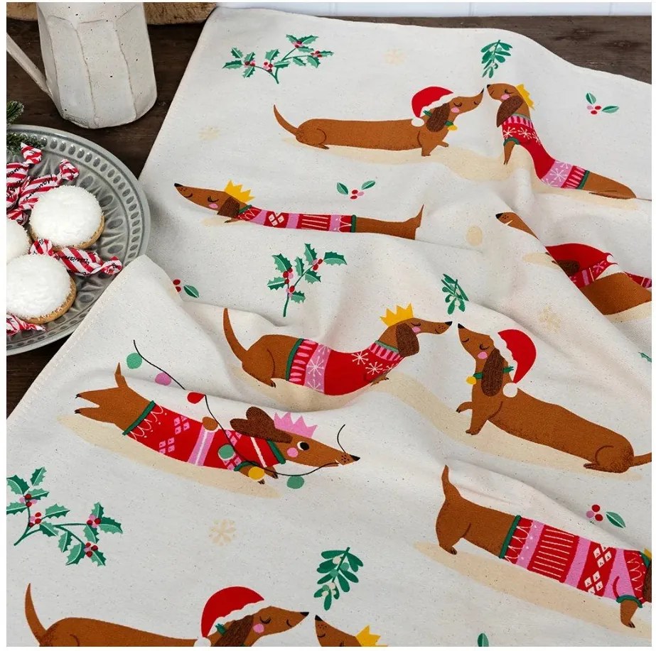 Bavlněná utěrka 70x50 cm Festive Sausage Dog – Rex London