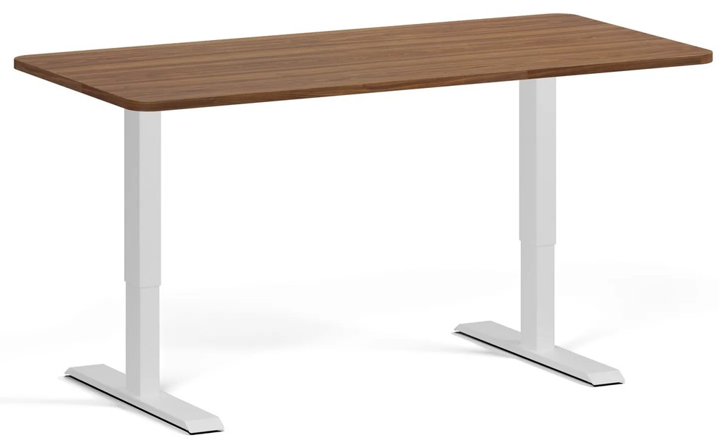 Polohovací stůl se zaoblenými rohy, 160x80 cm, 2 motory, bílá podnož, ořech