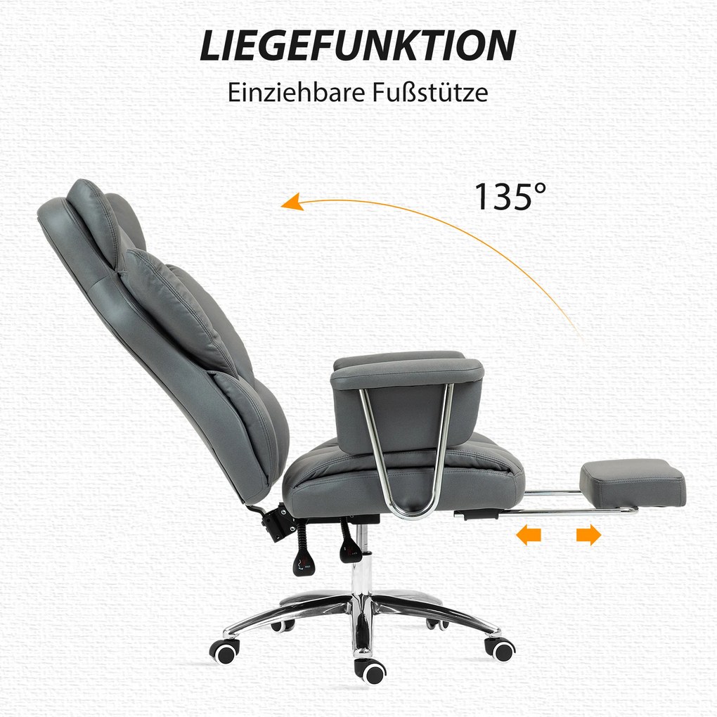 Kancelářská židle HOMCOM s funkcí polohování, ergonomická kancelářská židle, výškově nastavitelná otočná židle s podnožkou, čalouněná, max. nosnost 1…