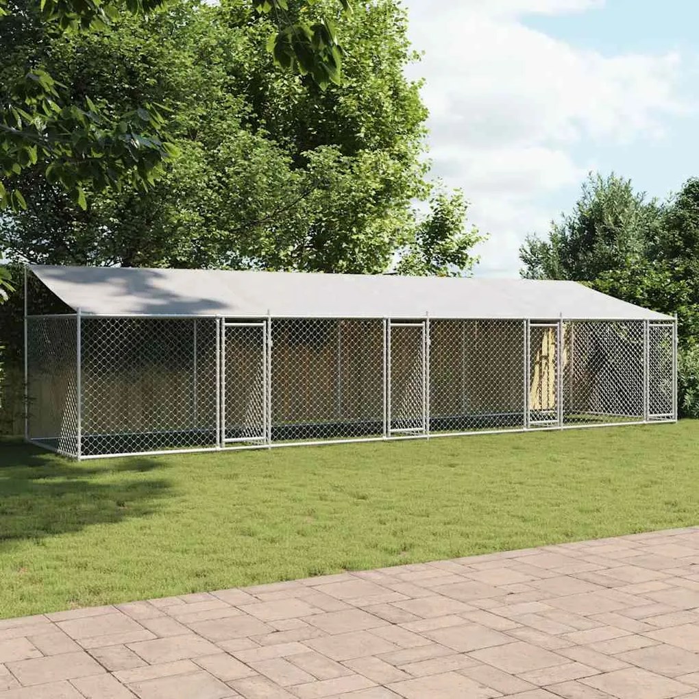 Klec pro psy se střechou a dvířky šedá 8x2x2 m pozinkovaná ocel 3209565