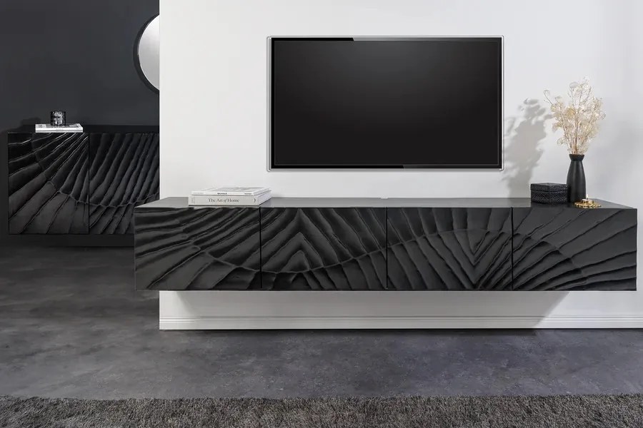 Designový závěsný TV stolek Shayla 200 cm černé mango