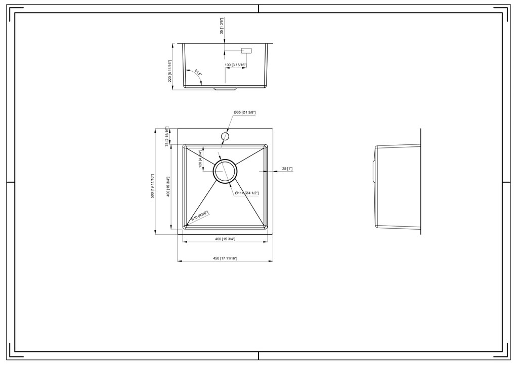 Gamma Gamma, 1-komorový nerezový dřez 450x500x210 mm, broušené zlato, GMA-S4550-GD