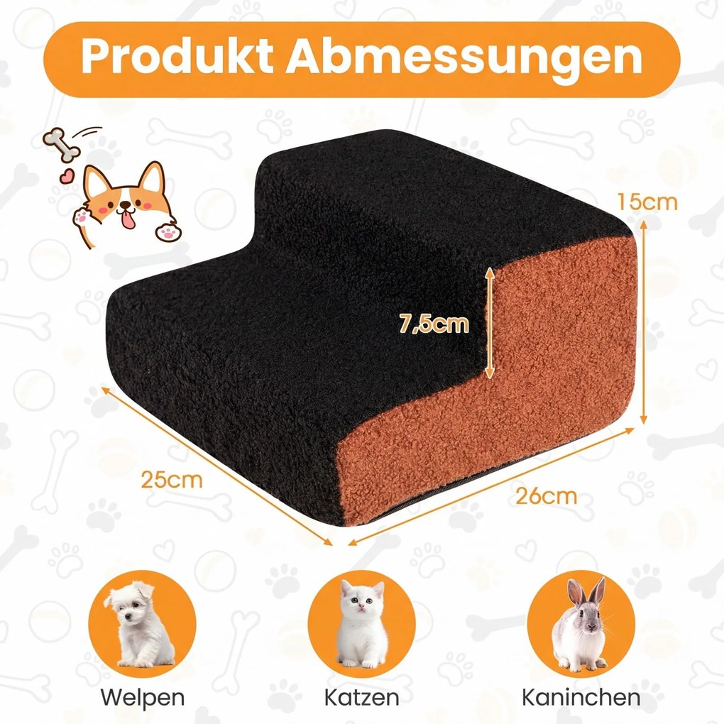 Costway 2-Step Dog Ramp vyrobená z pěny s omyvatelným potahem