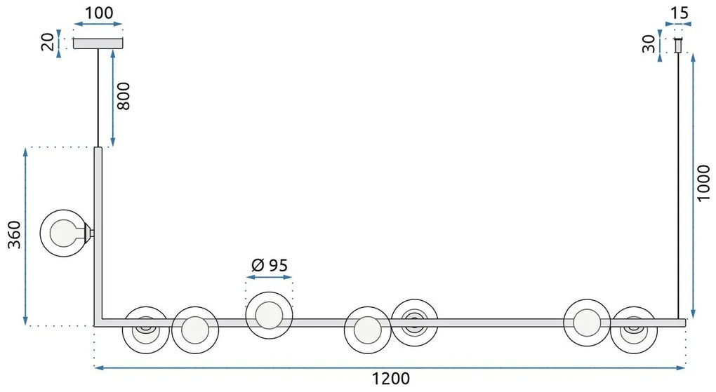 Toolight Kovová industriální skleněná stropní lampa černá APP754-8CP