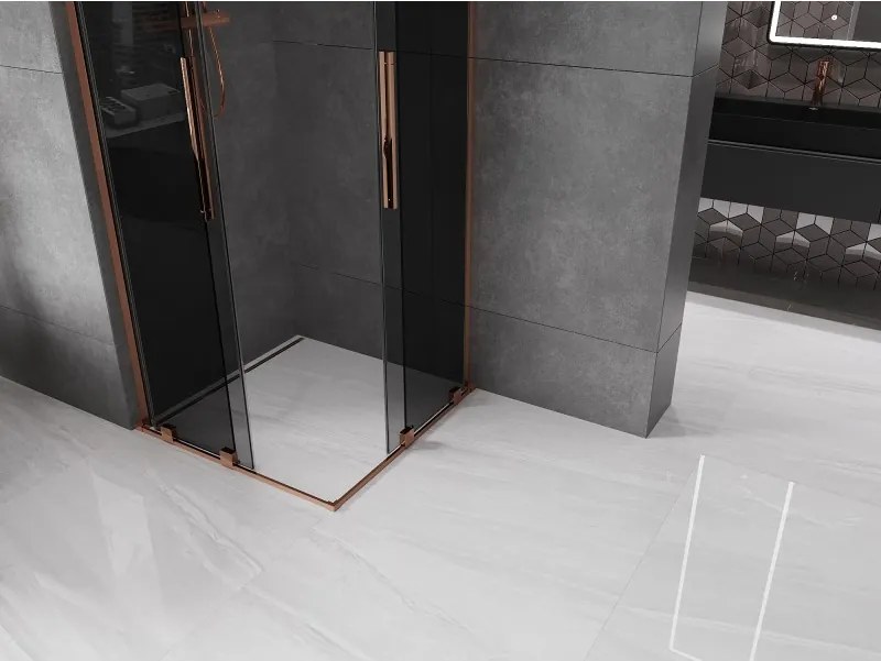 Mexen Velar L Duo, sprchový kout s posuvnými dveřmi 100 x 100 cm, 8mm šedé sklo, růžové zlato, 871-100-100-02-43-60