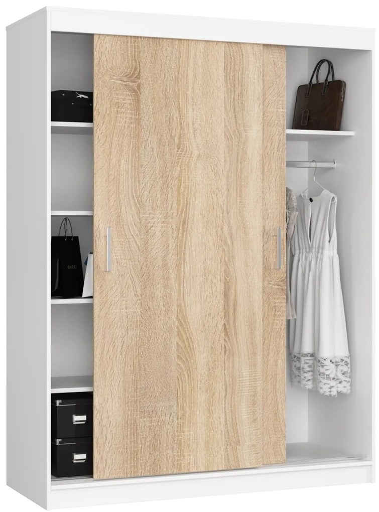 Šatní skříň CLP Mono 150 cm bílá/dub sonoma