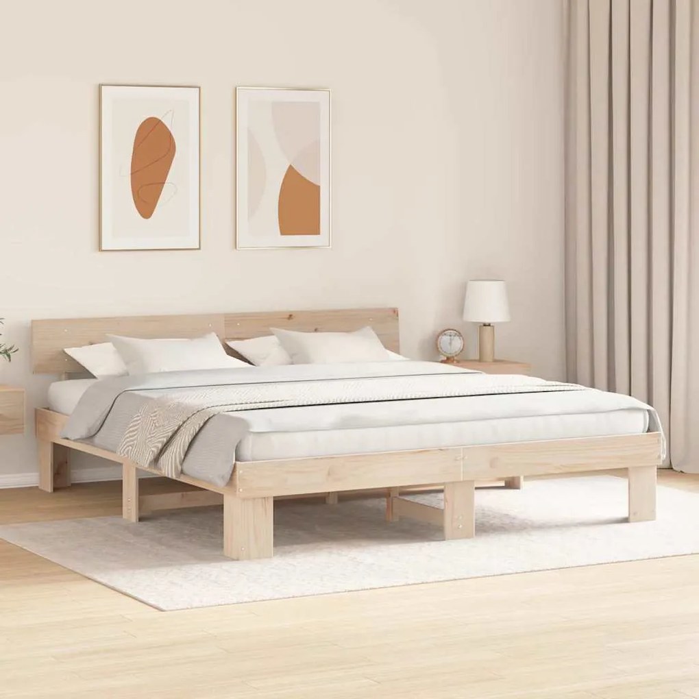 Rám postele s čelo Hnědá 200 x 200 cm Masivní borové dřevo 3382289