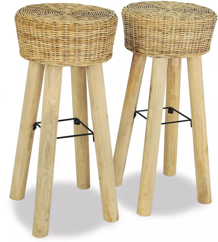 Barové stoličky 2 ks - přírodní ratan - hnědé | 35x76 cm