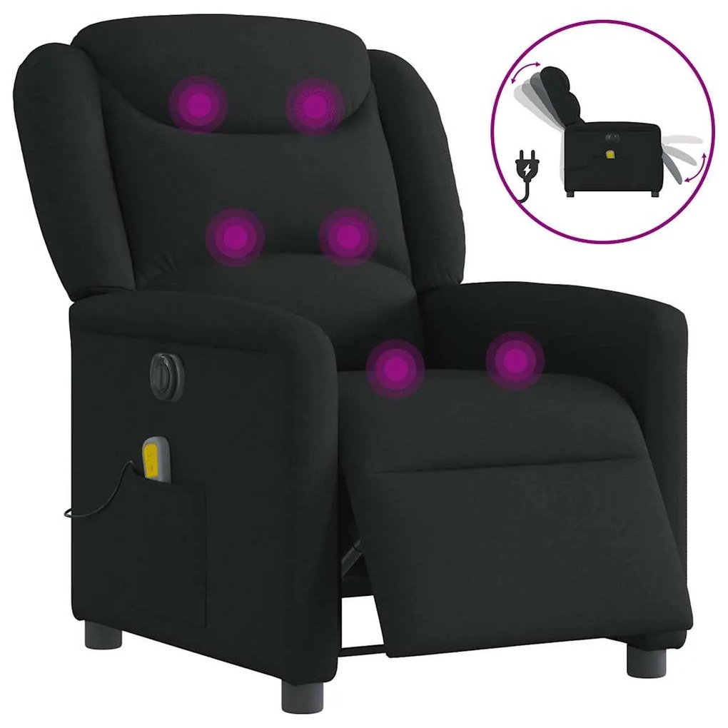 Elektrické masážní polohovací křeslo černé textil 3303186