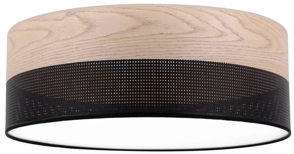 Stropní svítidlo Wood, 1x béžová dubová dýha/černé plastové stínítko, (bílé plexisklo), (fi 40cm)