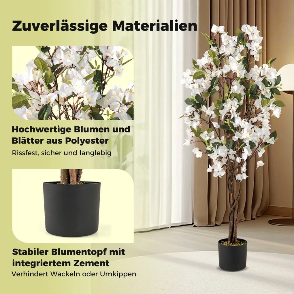 Costway 120 cm Umělý strom s květinami v květináči Umělý strom bugenvilea Umělé