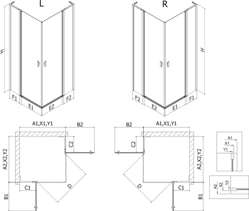 Mexen, Mexen Mist L Duo výklopný sprchový kout 115 x 105 cm, černá mřížka - 8A4L-115L-105P-70-77