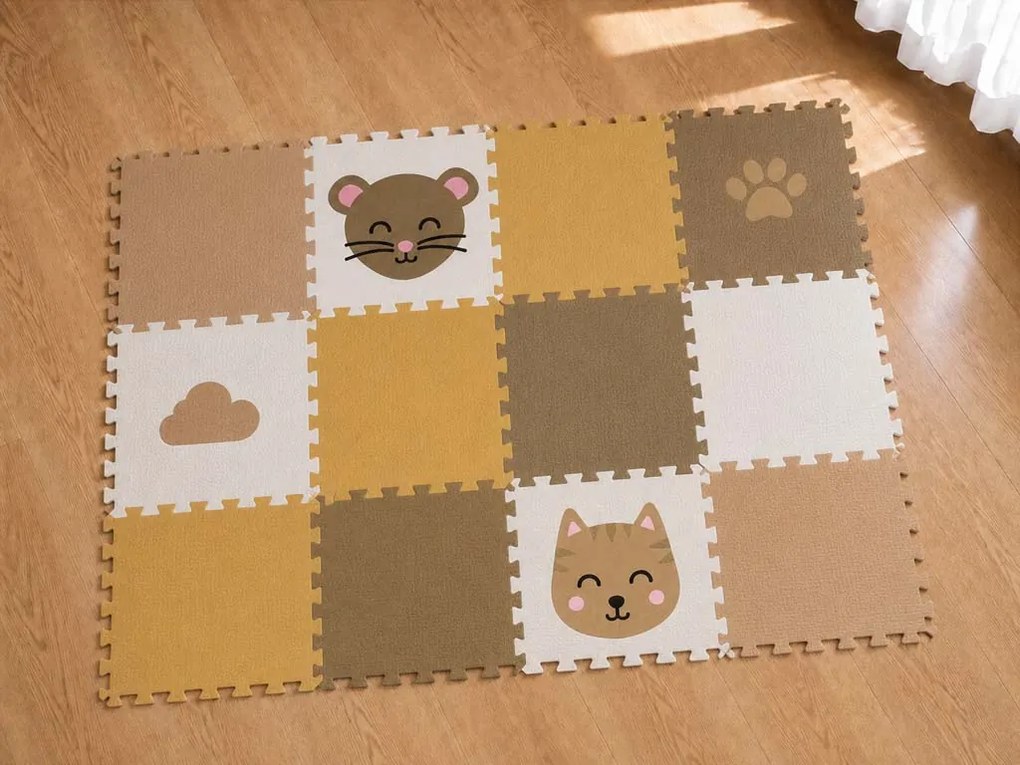 Pěnová podlaha puzzle 12 dílů HNĚDÁ