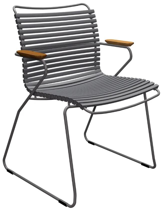 OnaDnes -20% Tmavě šedá plastová zahradní židle HOUE Click s područkami