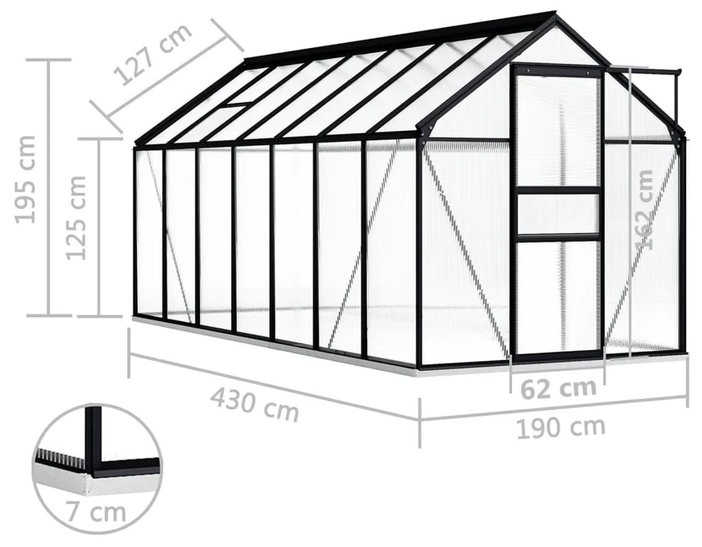 Skleník s podkladovým rámem antracitový hliník 8,17 m² - Default Title