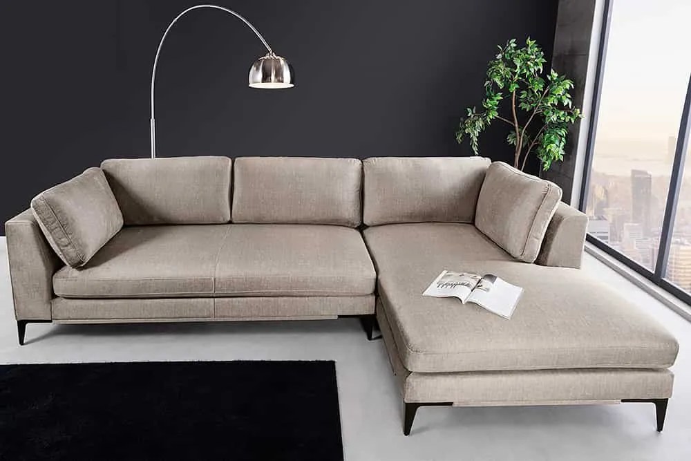 Designová rohová sedačka Sashanique 313 cm taupe samet - pravá