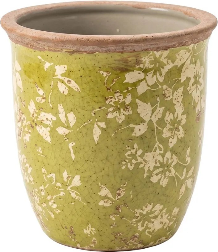 Zelený keramický obal na květináč Rustic Wild Herb S - Ø 13*13 cm