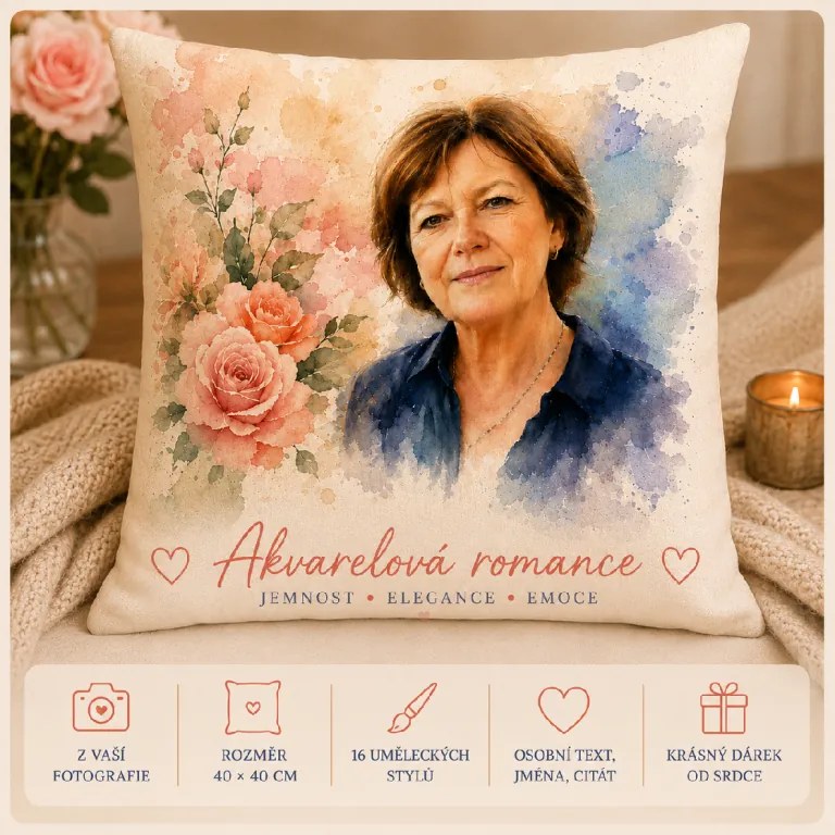Personalizovaný polštář z fotografie – umělecký portrét 45 × 45 cm Styl portrétu:: Perokresba