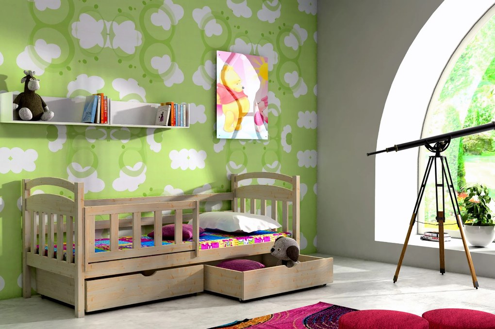 Dětská postel se zábranou KARINA vč. roštů, úložných prostor a matrace Rozměr: 200 cm x 80 cm, Povrchová úprava: netransparentní barva bílá