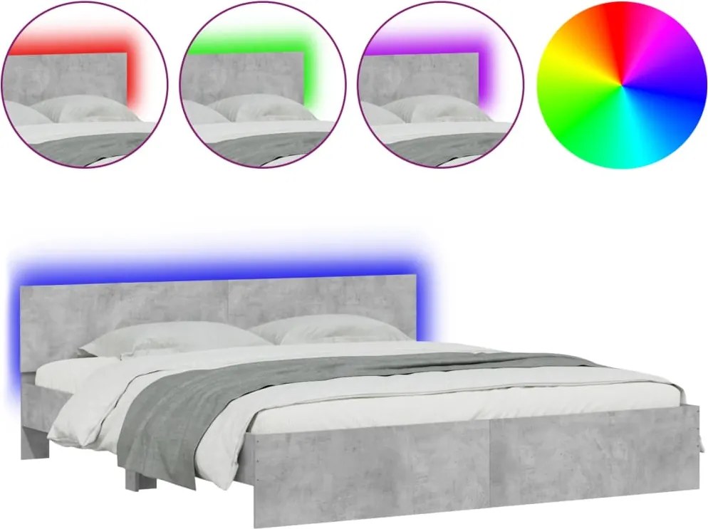 Rám postele s čelem a LED osvětlením betonově šedý 180 x 200 cm 3207591